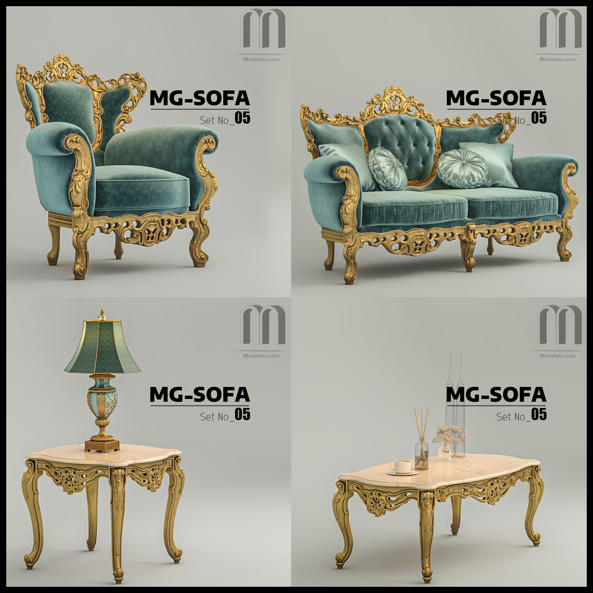 مینی پکیج مبل نشیمن کلاسیک - Modeleto