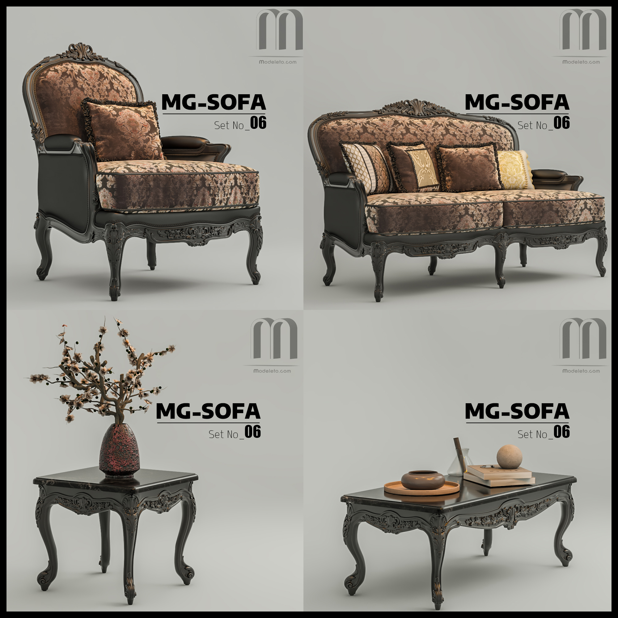 مینی پکیج مبل نشیمن کلاسیک - Modeleto